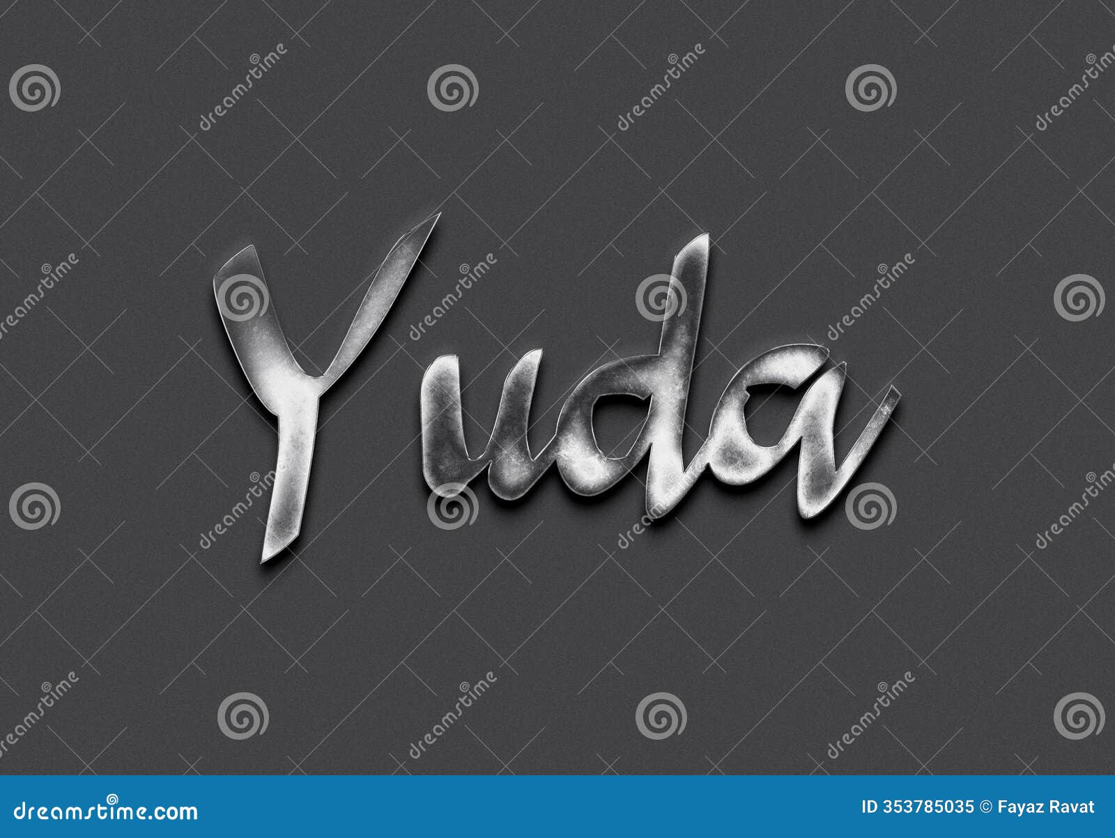 Chrome Metal 3D Name Design of Yuda on Grey Background. Stock Image ...