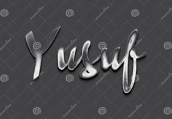 Chrome Metal 3D Name Design of Yusuf on Grey Background. Stock Photo ...
