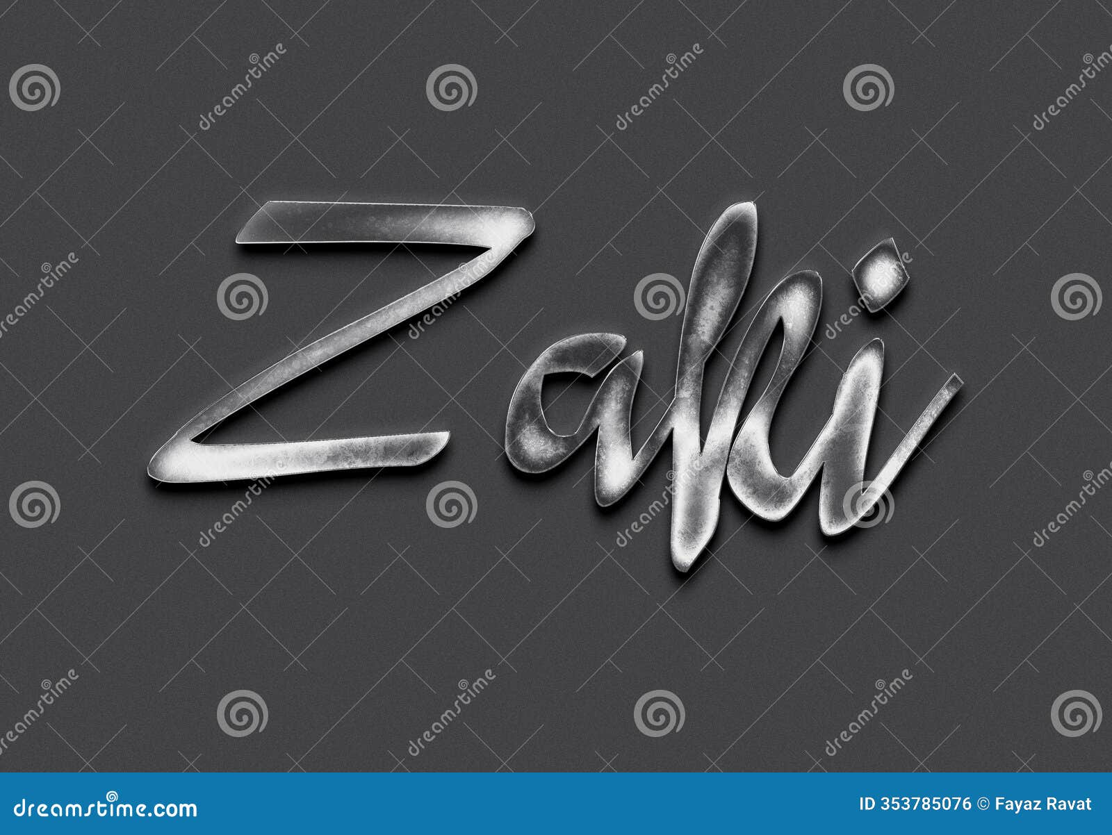 Chrome Metal 3D Name Design of Zaki on Grey Background. Stock Photo ...