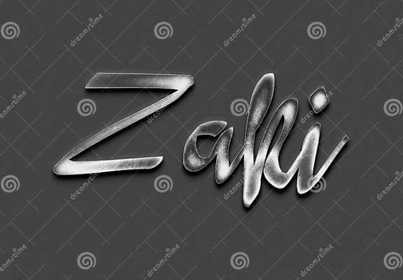 Chrome Metal 3D Name Design of Zaki on Grey Background. Stock Photo ...