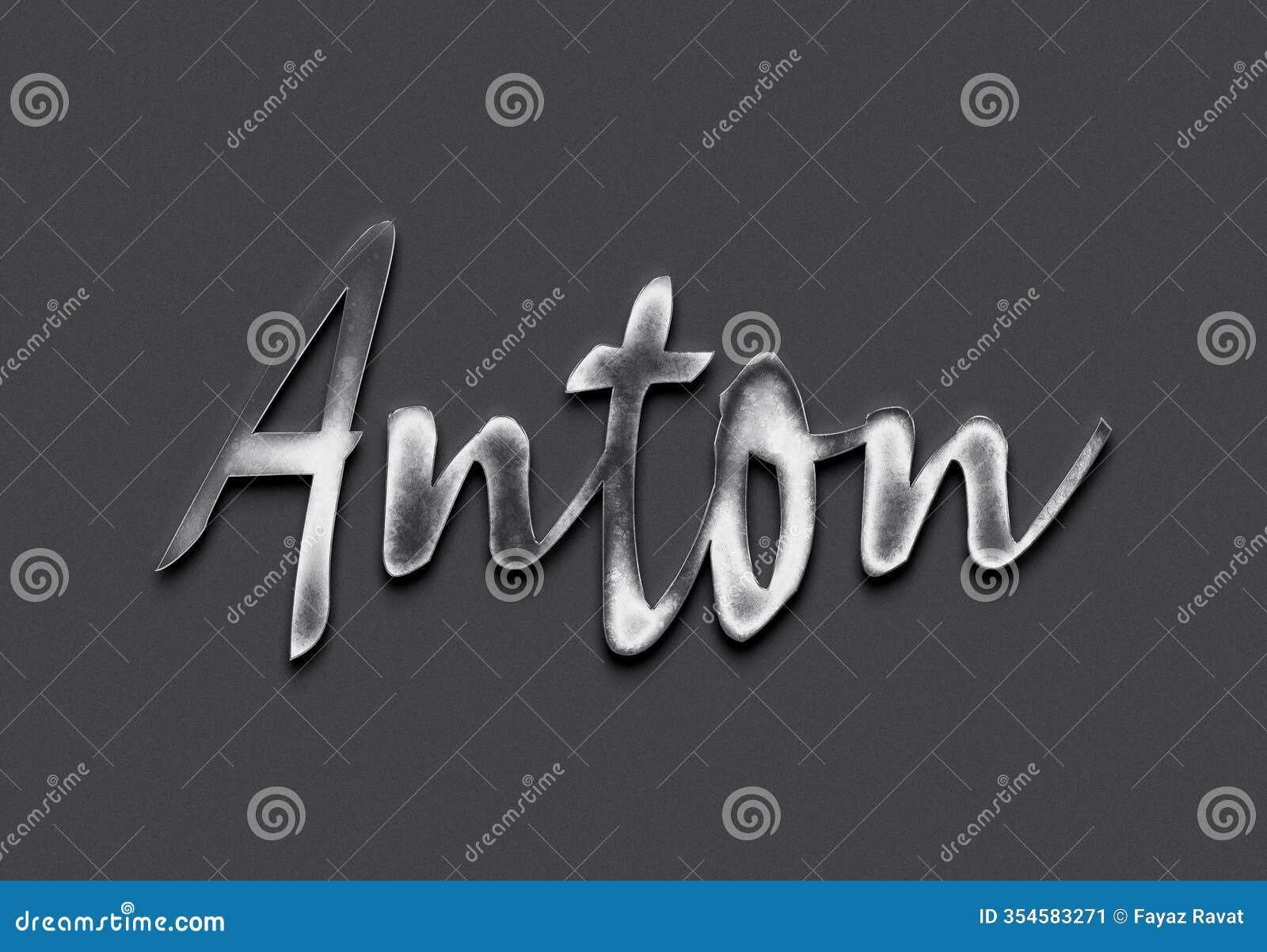 Chrome Metal 3D Name Design of Anton on Grey Background. Stock Image ...