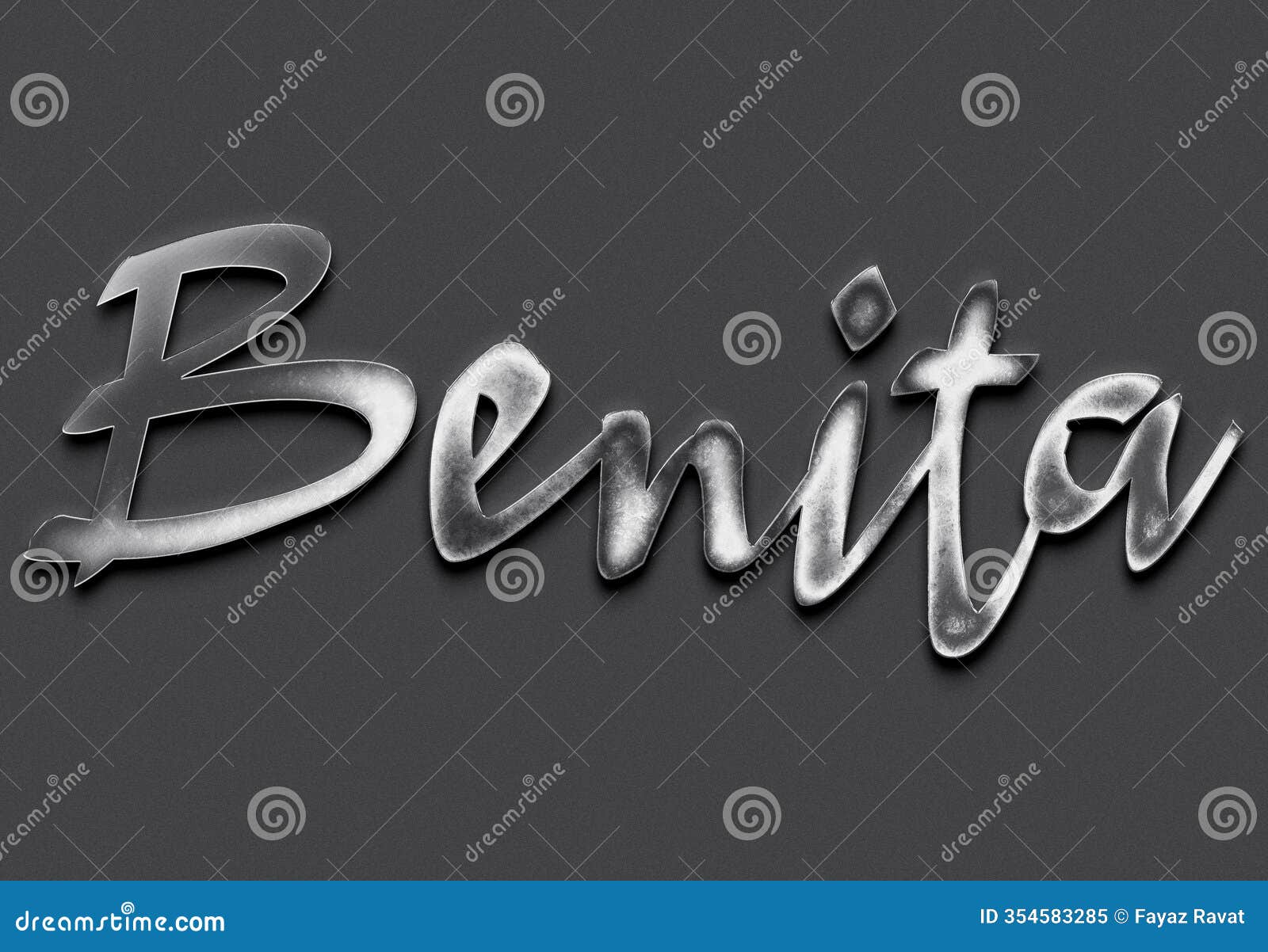 Chrome Metal 3D Name Design of Benita on Grey Background. Stock Image ...