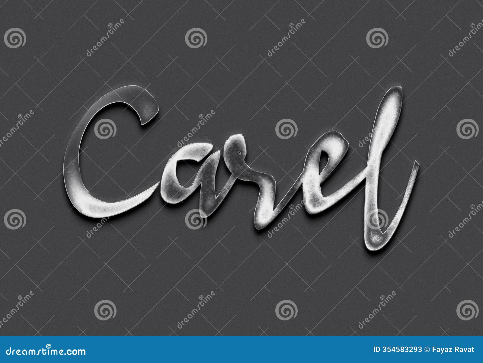 Chrome Metal 3D Name Design of Carel on Grey Background. Stock Image ...