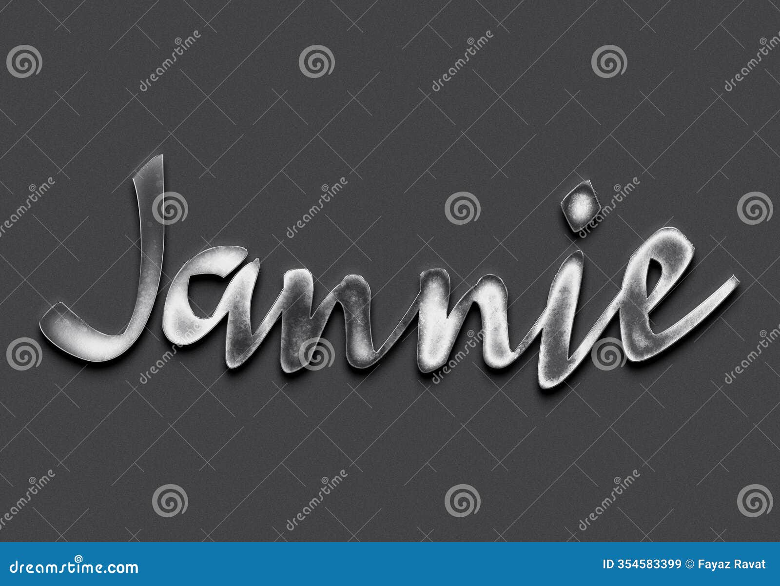Chrome Metal 3D Name Design of Jannie on Grey Background. Stock Image ...