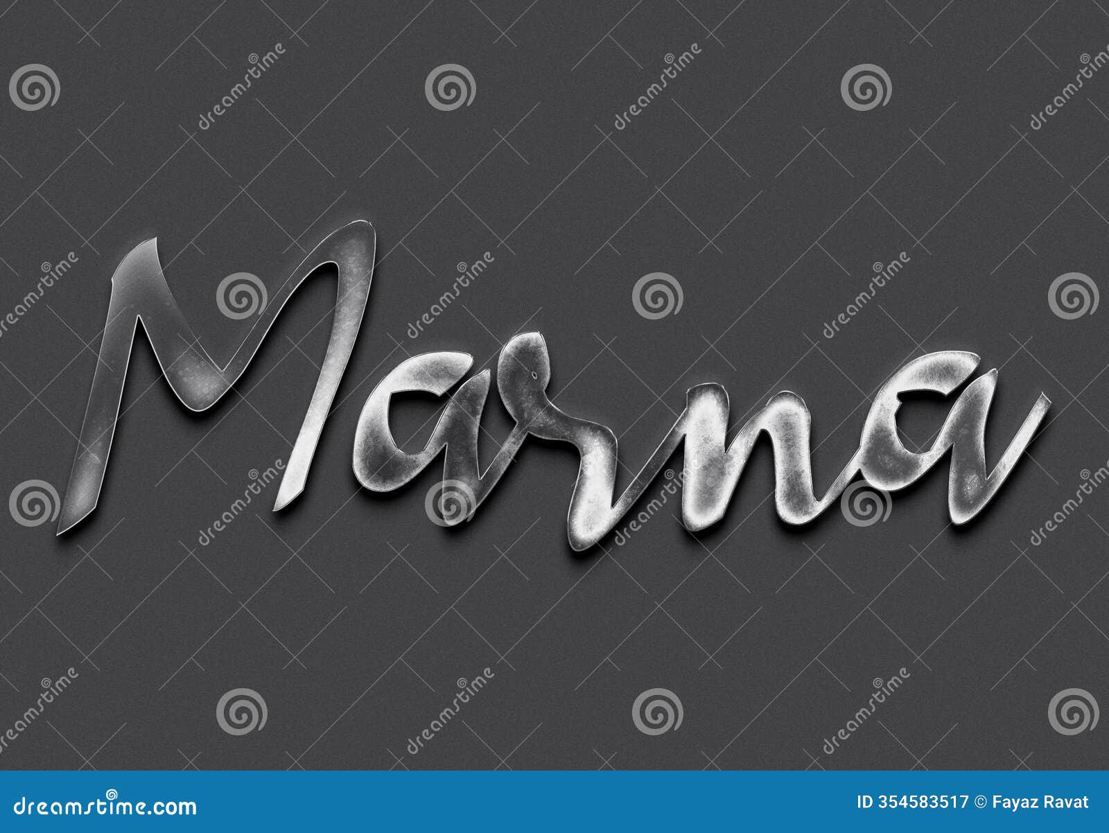Chrome Metal 3D Name Design of Marna on Grey Background. Stock Image ...