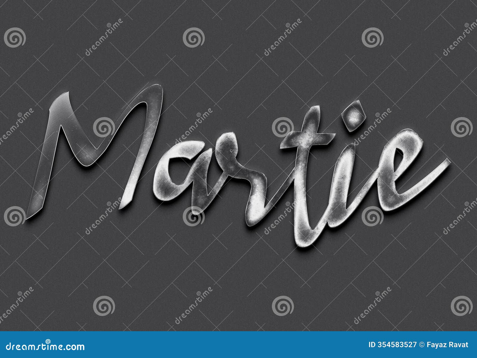 Chrome Metal 3D Name Design of Martie on Grey Background. Stock Image ...