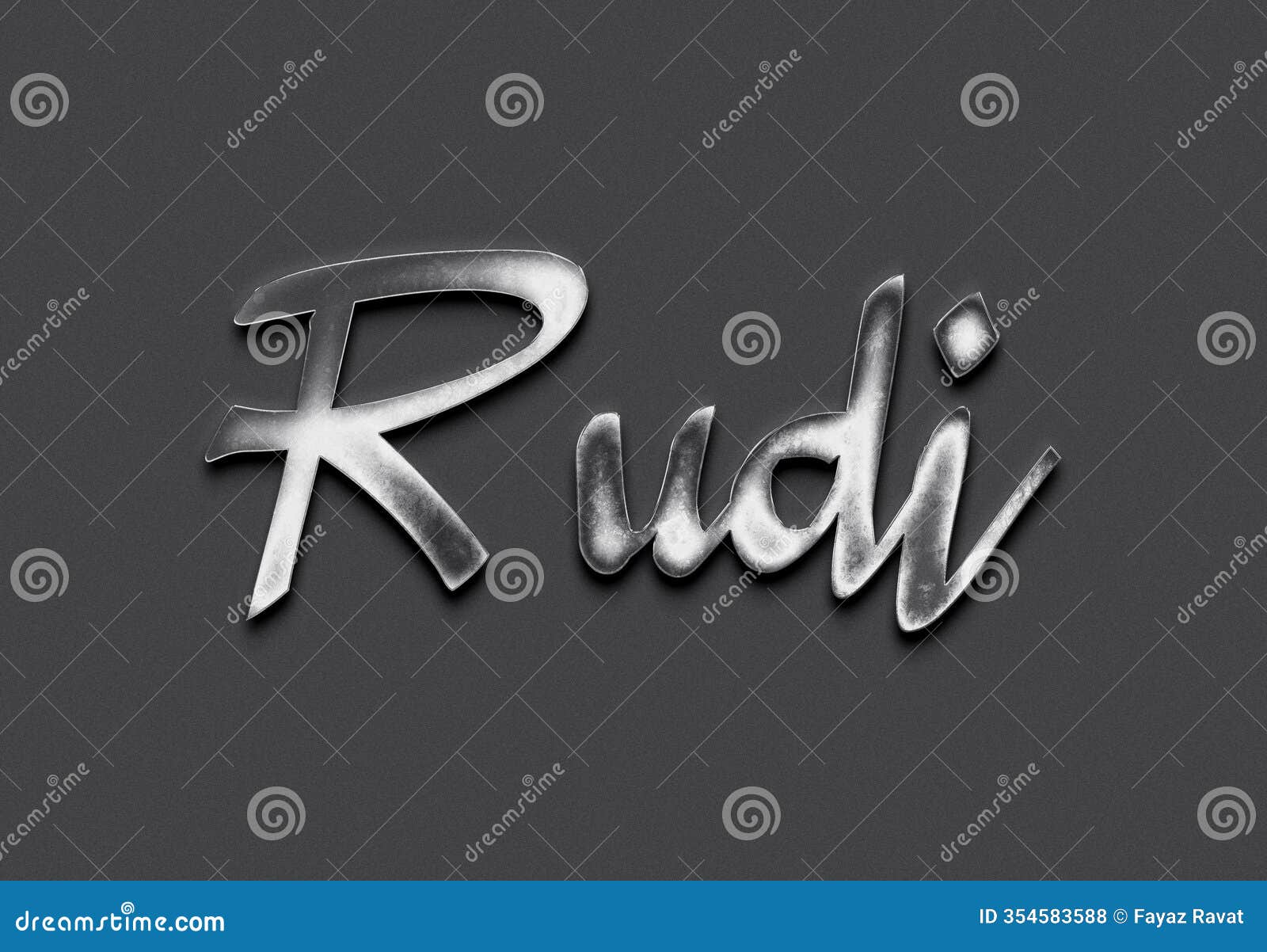 Chrome Metal 3D Name Design of Rudi on Grey Background. Stock Photo ...
