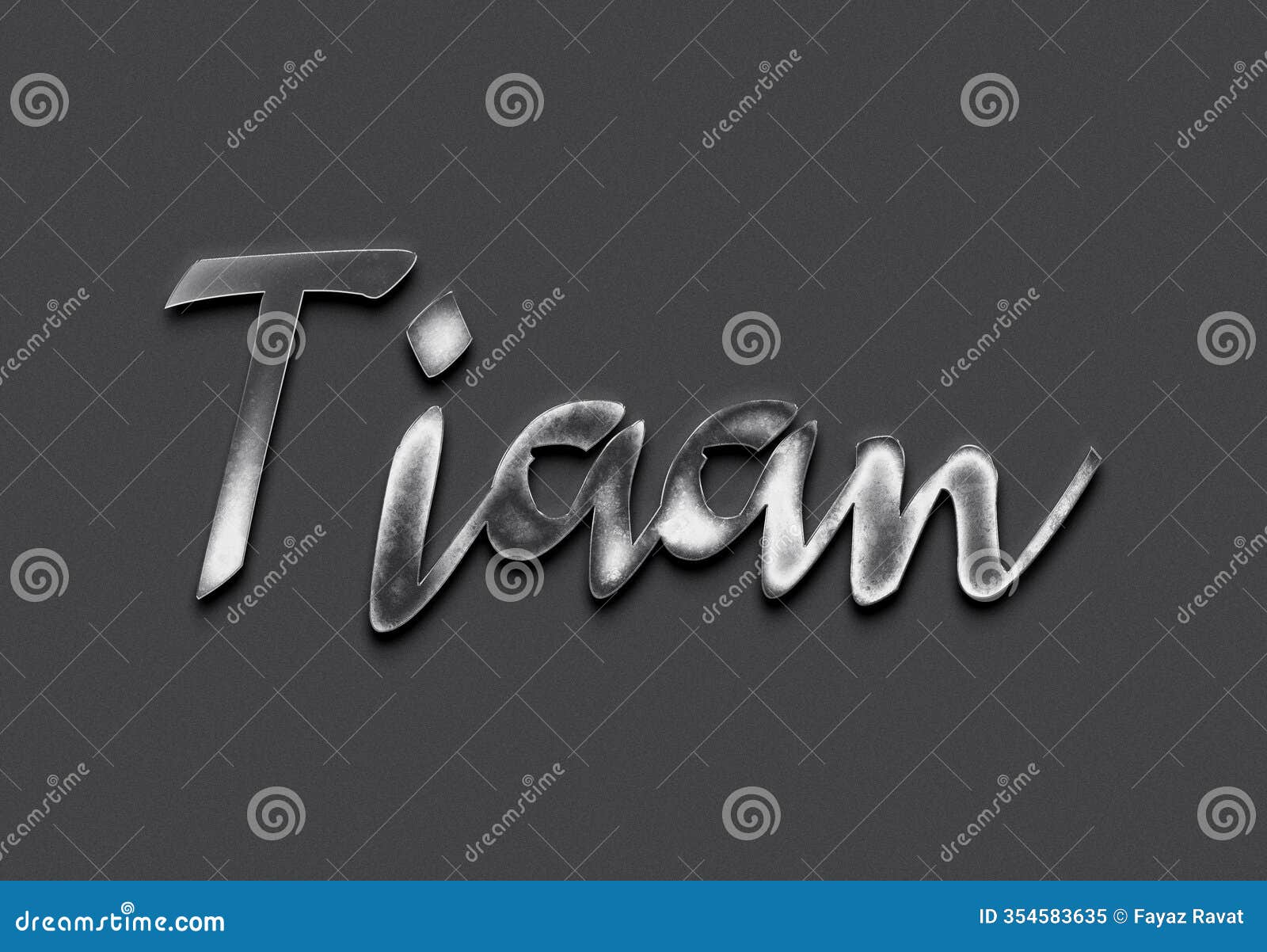 Chrome Metal 3D Name Design of Tiaan on Grey Background. Stock Image ...