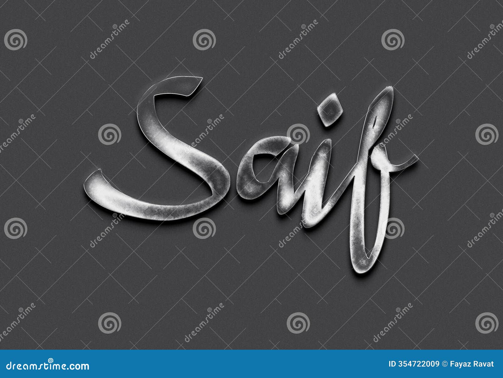 Chrome Metal 3D Name Design of Saif on Grey Background. Stock Image ...