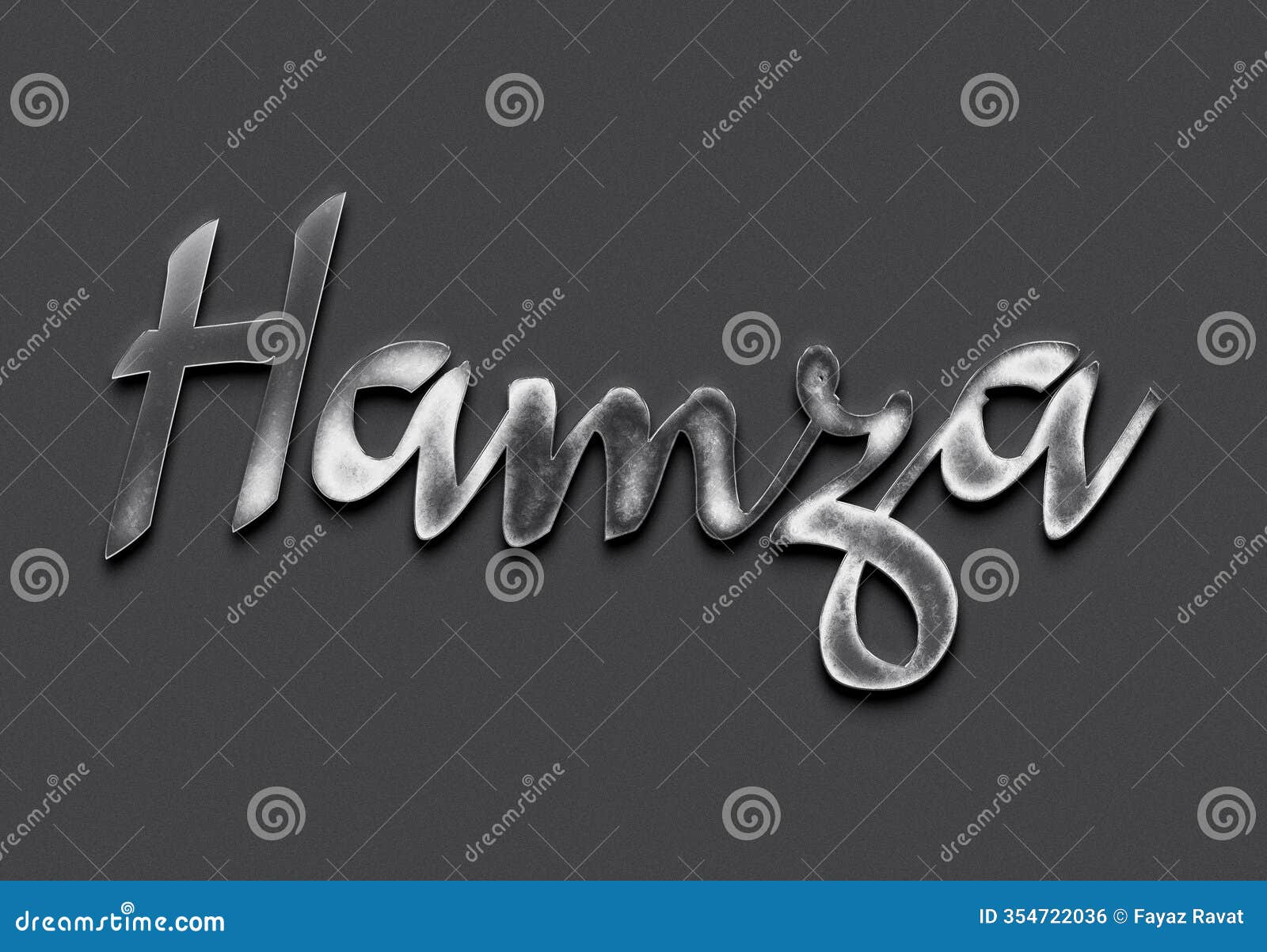 Chrome Metal 3D Name Design of Hamza on Grey Background. Stock Photo ...