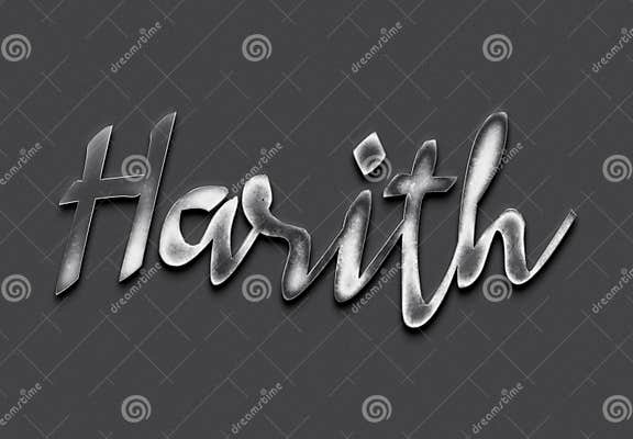 Chrome Metal 3D Name Design of Harith on Grey Background. Stock Photo ...