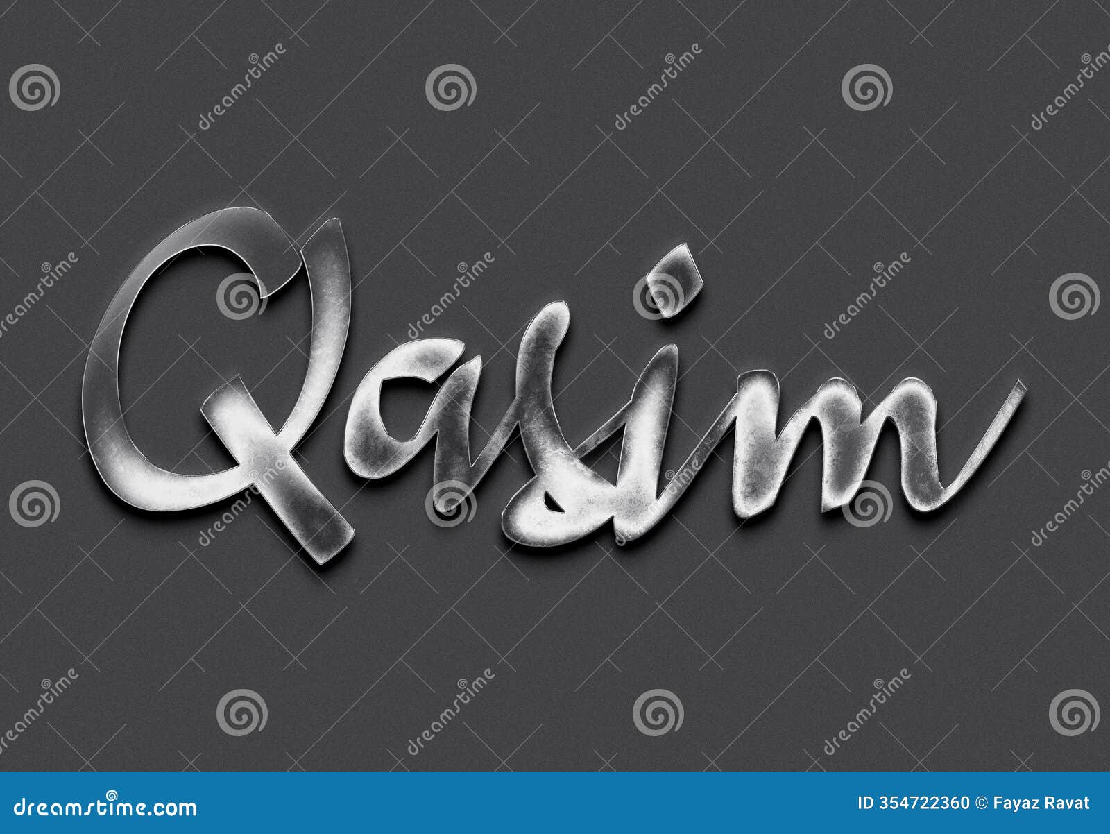 Chrome Metal 3D Name Design of Qasim on Grey Background. Stock Photo ...