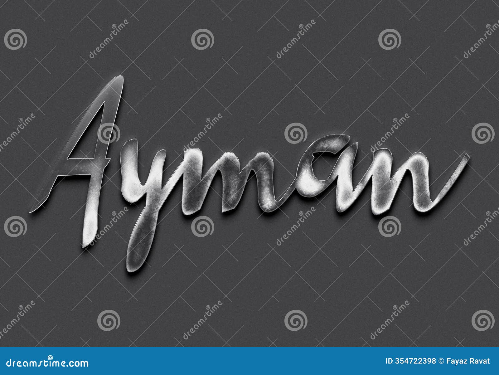 Chrome Metal 3D Name Design of Ayman on Grey Background. Stock Photo ...