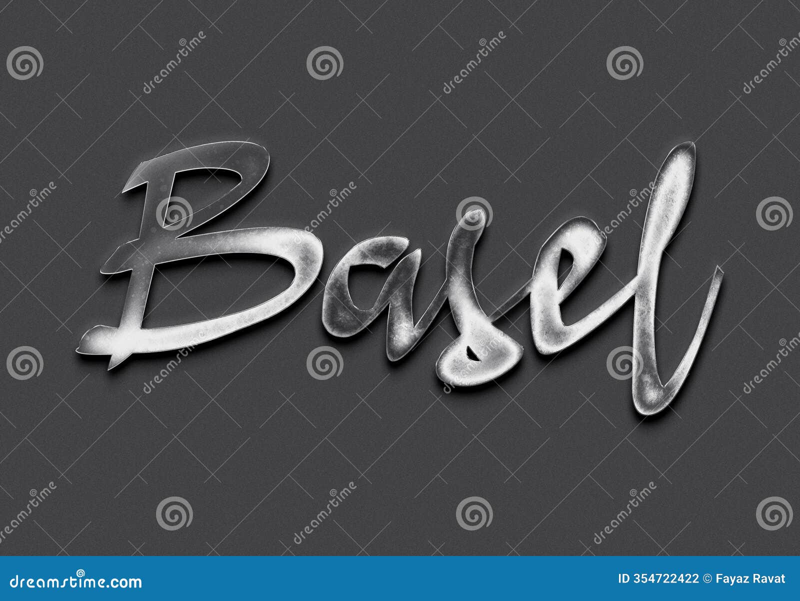 Chrome Metal 3D Name Design of Basel on Grey Background. Stock Photo ...