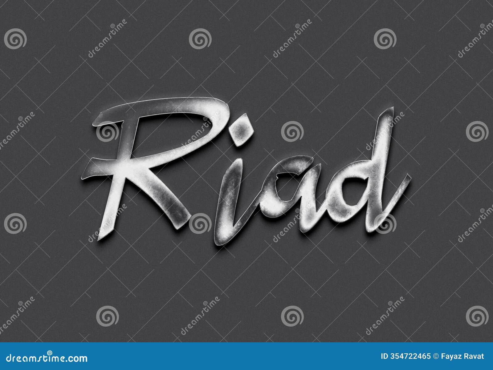 Chrome Metal 3D Name Design of Riad on Grey Background. Stock Image ...