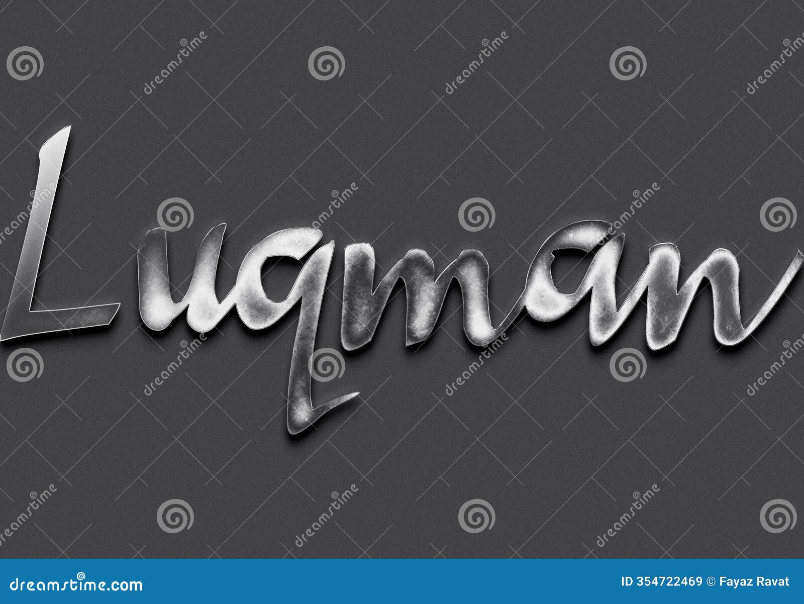 Chrome Metal 3D Name Design of Luqman on Grey Background. Stock Image ...