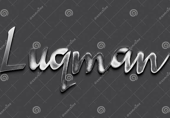 Chrome Metal 3D Name Design of Luqman on Grey Background. Stock Image ...