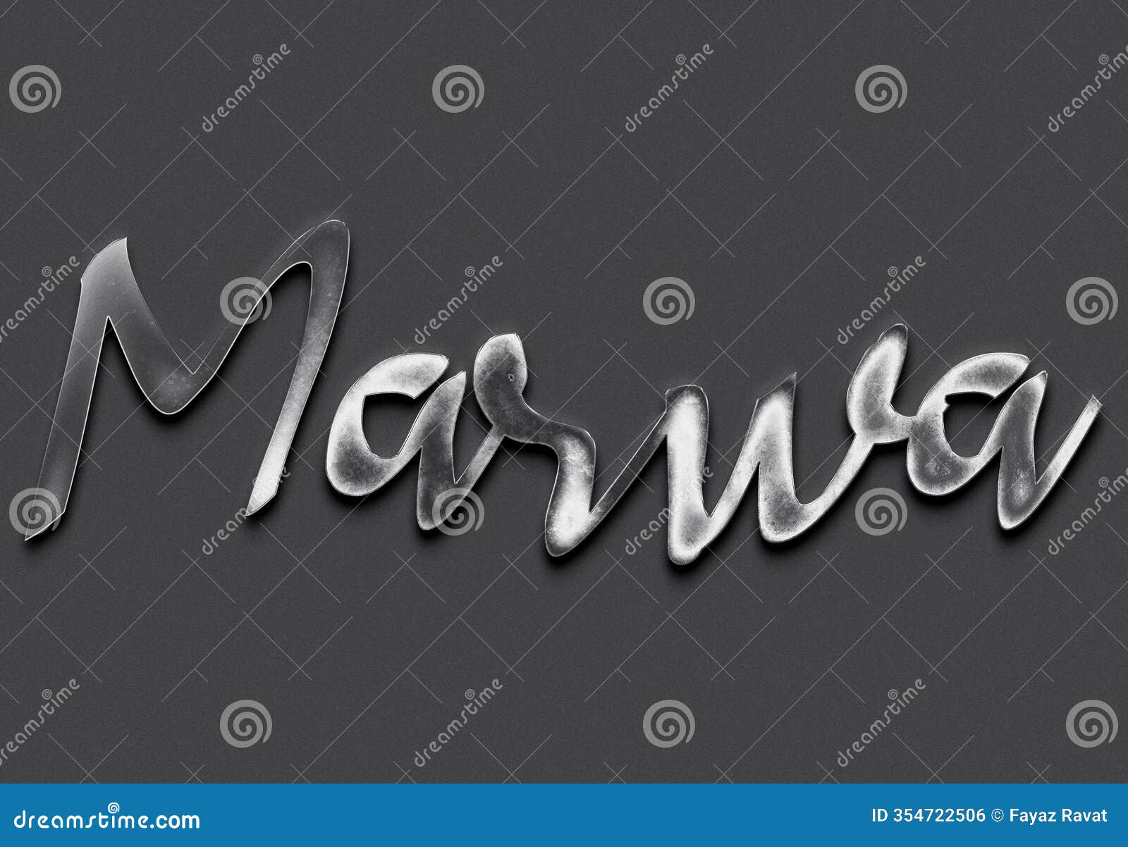 Chrome Metal 3D Name Design of Marwa on Grey Background. Stock Photo ...