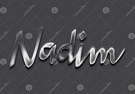Chrome Metal 3D Name Design of Nadim on Grey Background. Stock Image ...