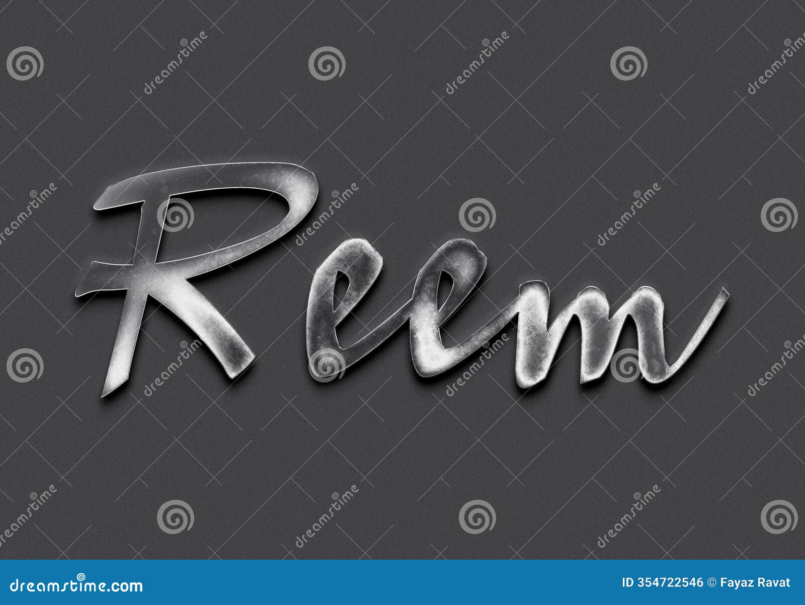 Chrome Metal 3D Name Design of Reem on Grey Background. Stock Photo ...