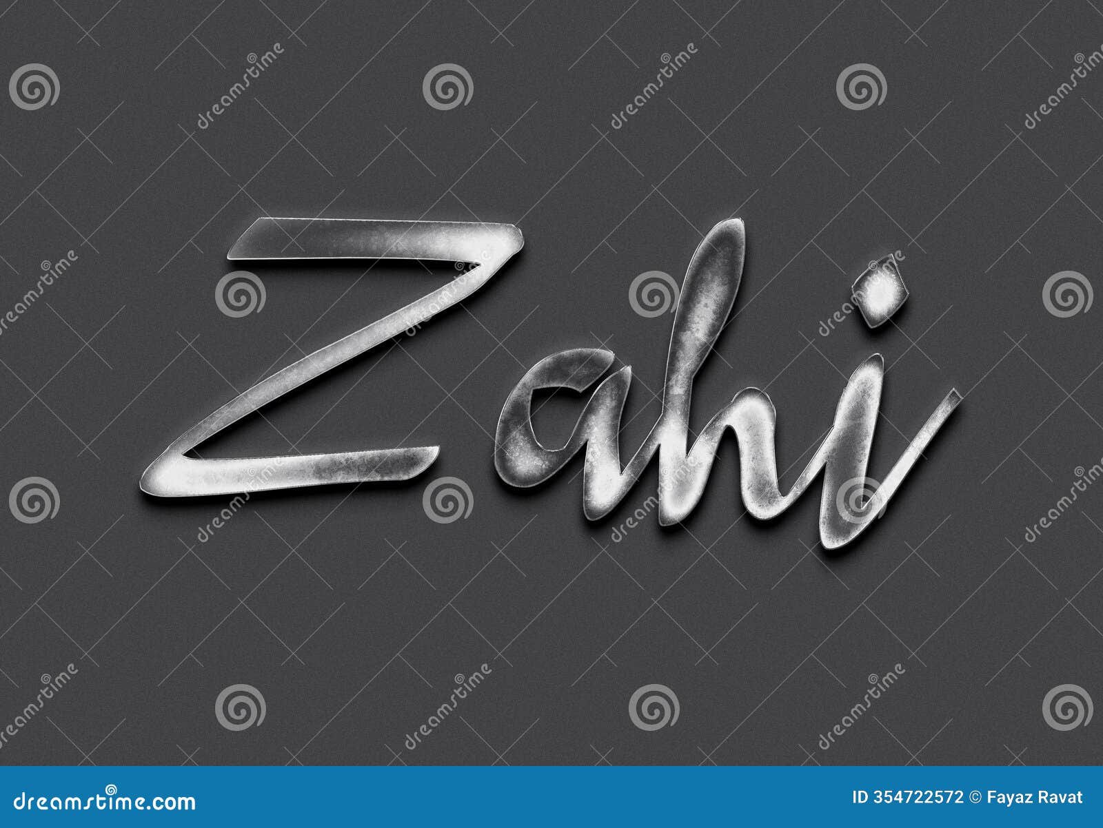 Chrome Metal 3D Name Design of Zahi on Grey Background. Stock Photo ...