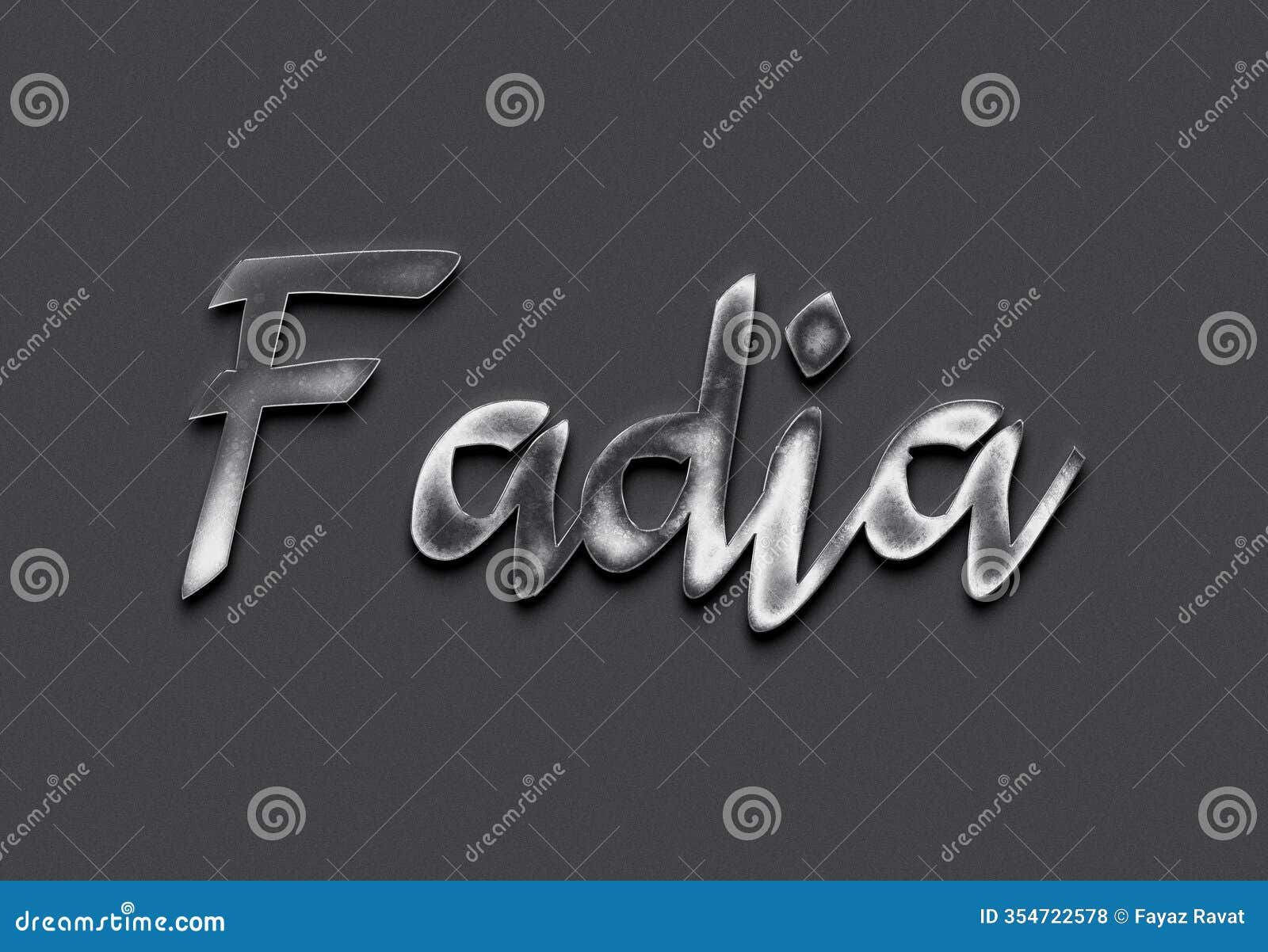 Chrome Metal 3D Name Design of Fadia on Grey Background. Stock Photo ...