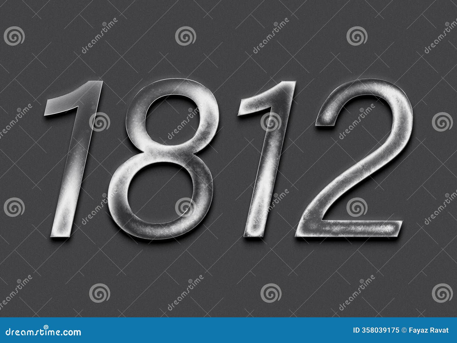 Chrome Metal 3D Number Design Of 1812 On Grey Background. Royalty-Free ...