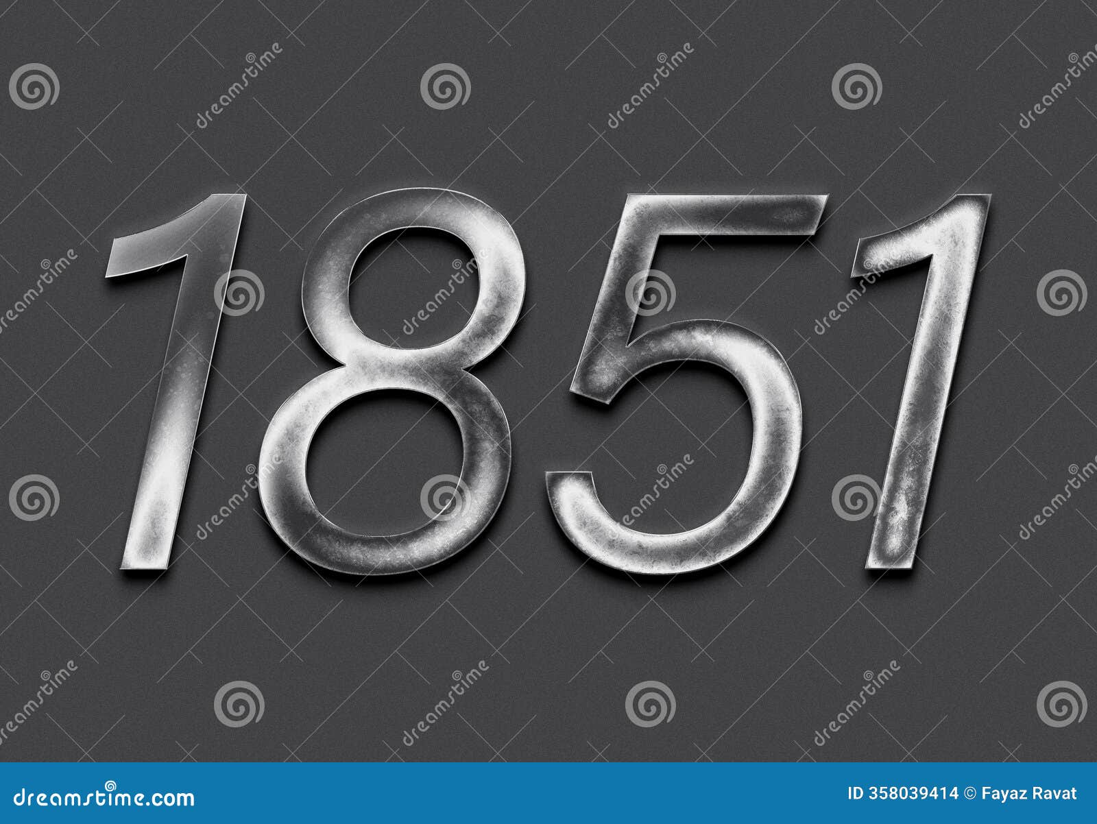 Chrome Metal 3D Number Design of 1851 on Grey Background. Stock ...