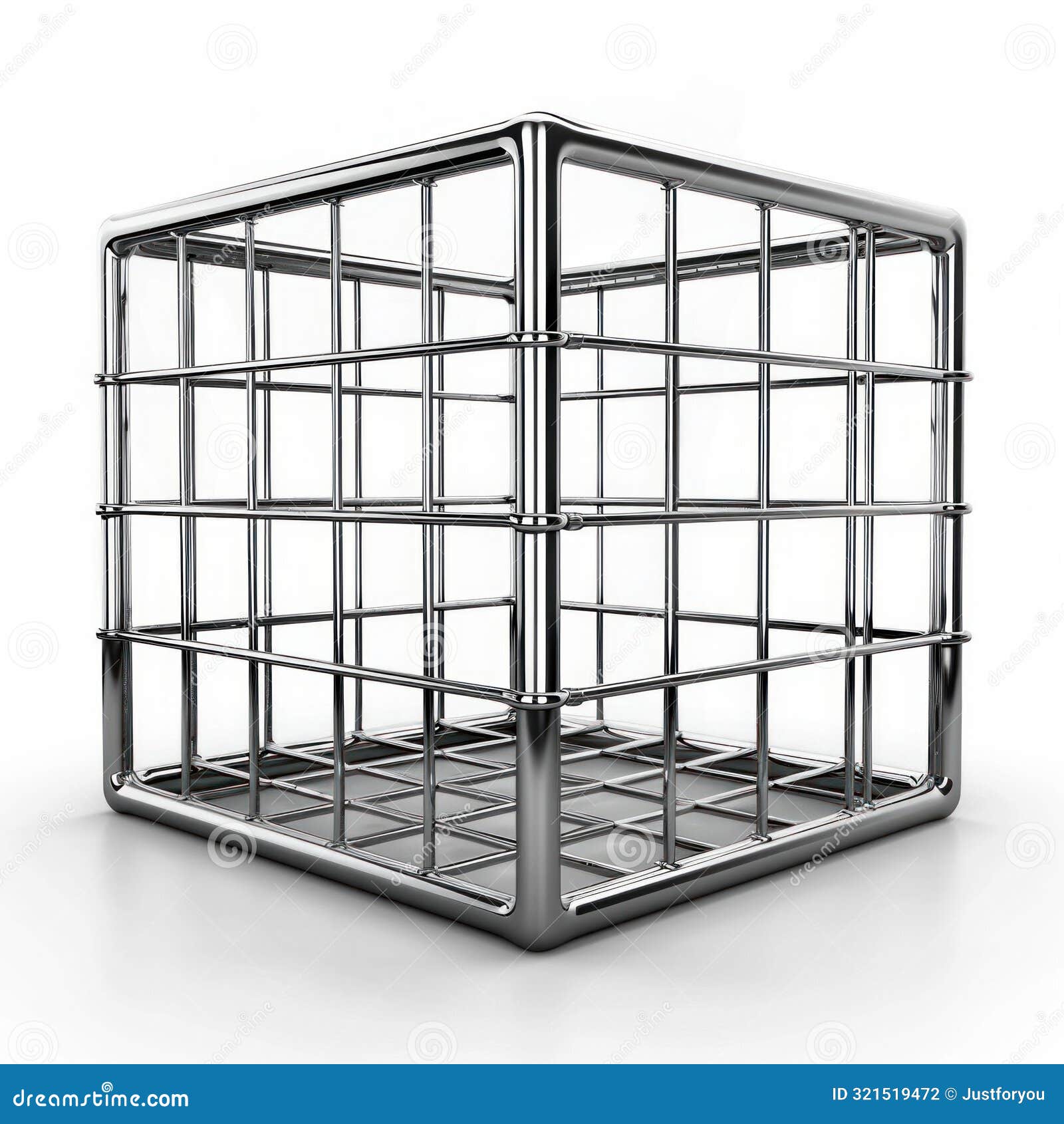 Chrome Metal Grid Cube on White Background. Generative Ai Stock ...