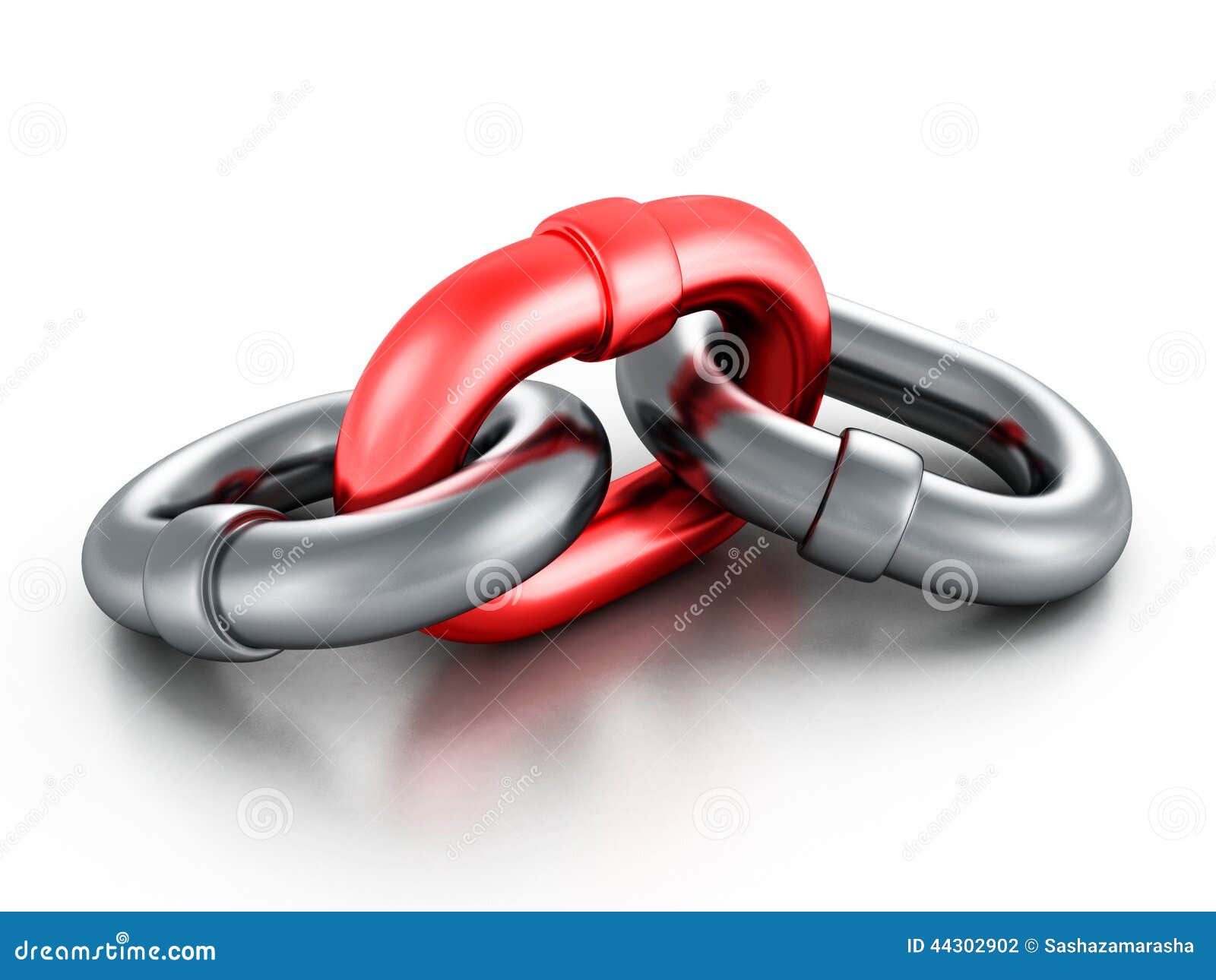 Chrome Metallic Chain with Red Link on White Background Stock ...