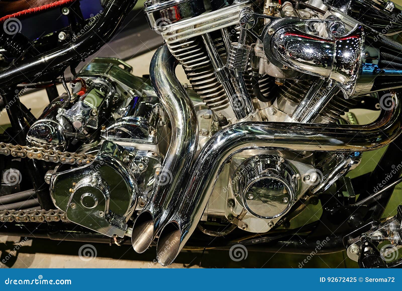 Chrome motorcycle engine stock image. Image of reflection - 92672425