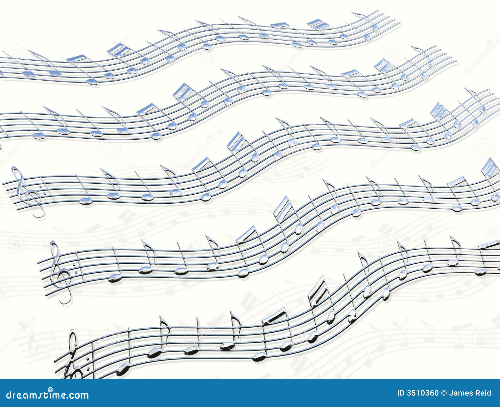 Chrome Music Notes & Stave Stock Illustration - Illustration of notes ...