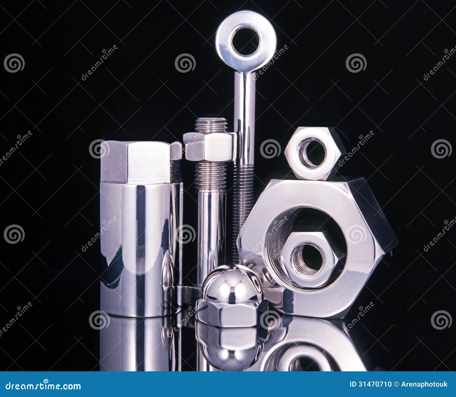 Chrome nuts and bolts. stock photo. Image of engineering - 31470710