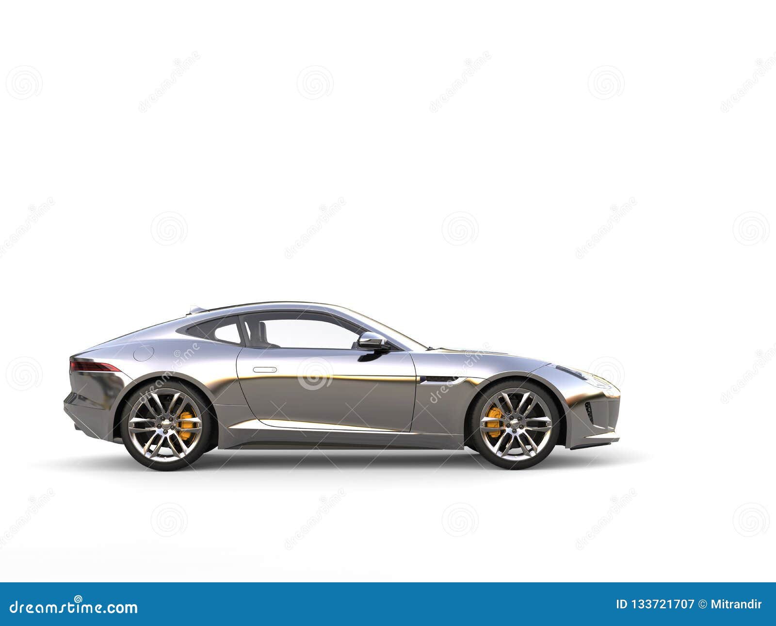 Chrome Painted Modern Sports Concept Car - Side View Stock Illustration ...