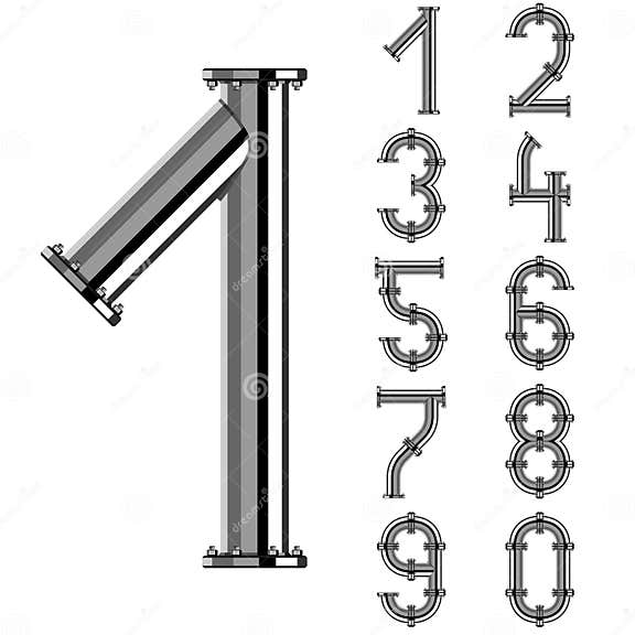 Chrome Pipe Alphabet Numbers Stock Vector - Illustration of iron ...