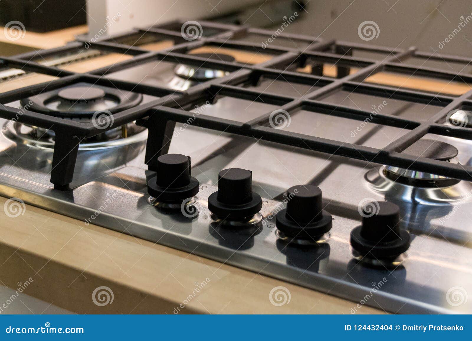 Chrome Plate of Gas Cooker. Four Control Knobs. Kitchenware Stock Photo ...