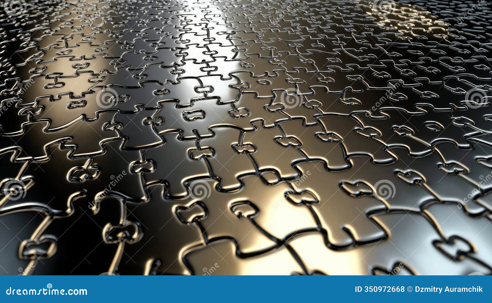 Chrome Puzzle Pieces with Sky Reflection, Metallic Jigsaw Close-up ...