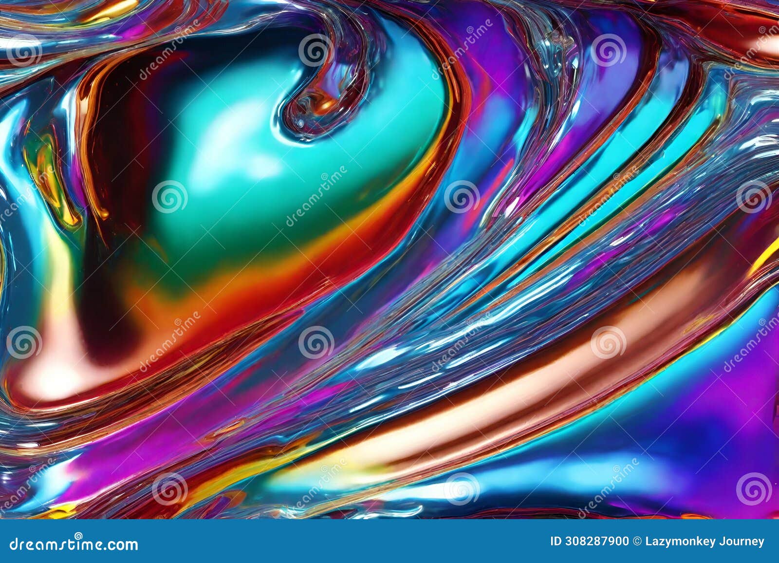 Chrome Rainbow Reflection Metal Ripple Impressionist Liquid Paint ...