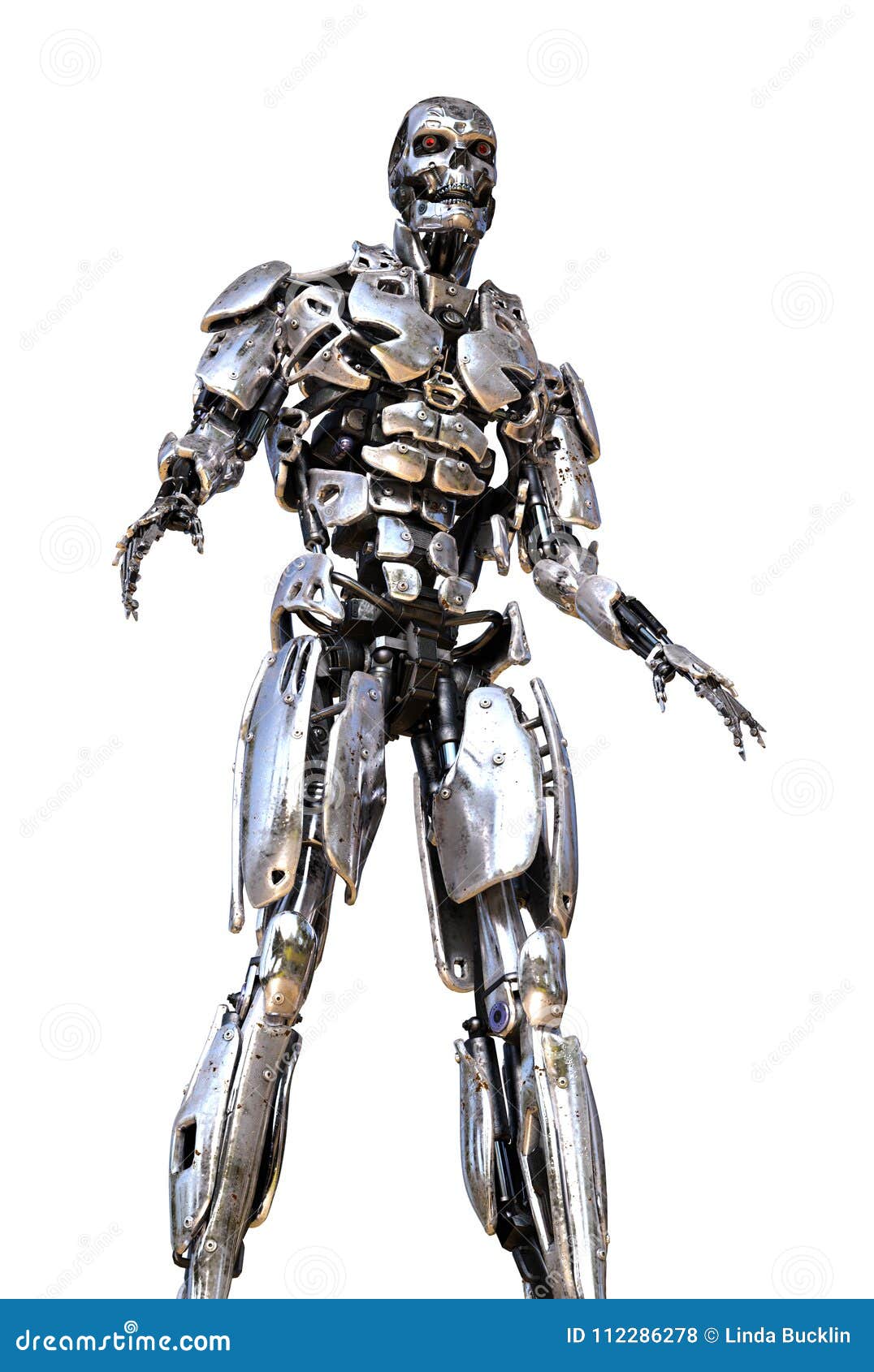 Chrome Robot Towers Overhead Stock Illustration - Illustration of ...