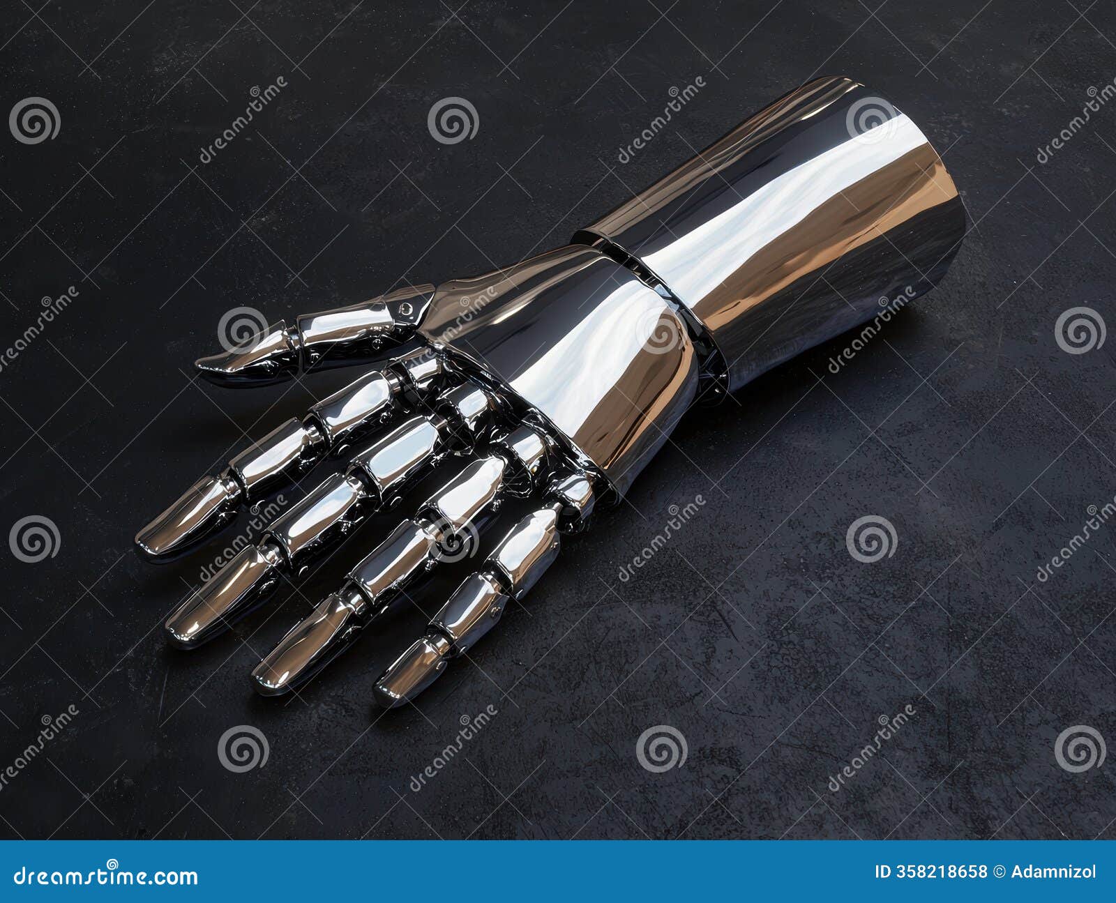 Chrome Robotic Hand on Dark Background Stock Illustration ...