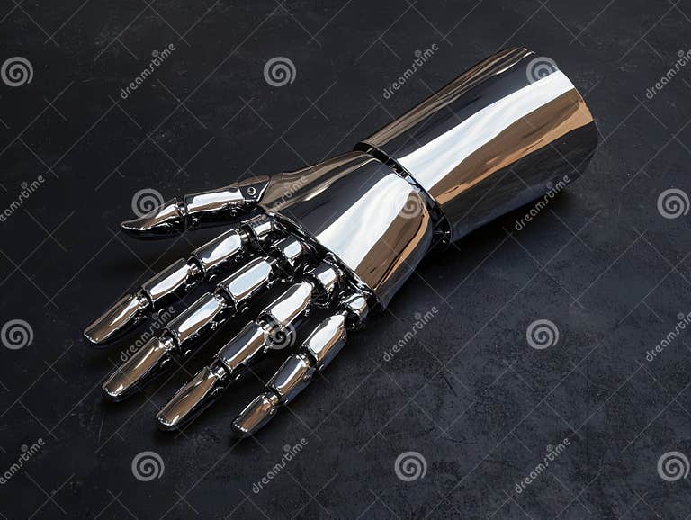 Chrome Robotic Hand on Dark Background Stock Illustration ...