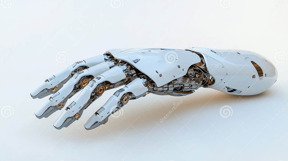 Chrome Robotic Hand on White, Grasping Position, Concept of Advanced ...