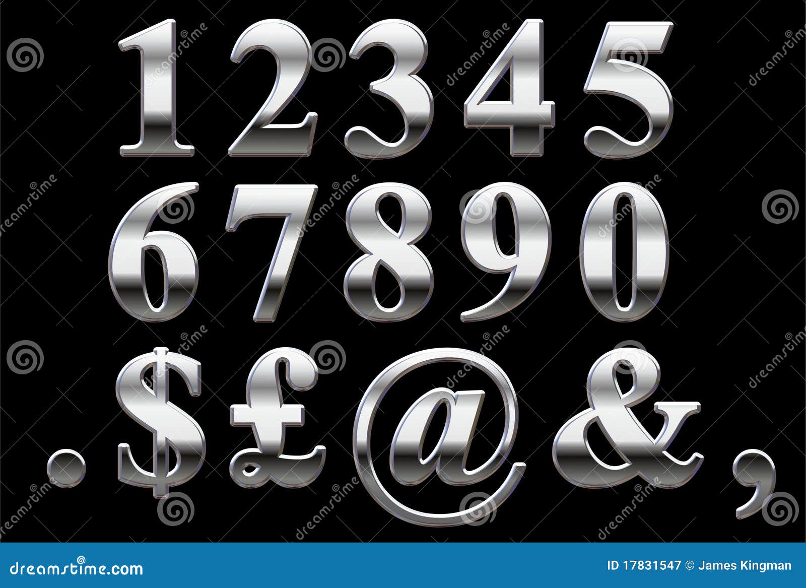 Chrome Serif Numbers stock illustration. Illustration of aluminium ...