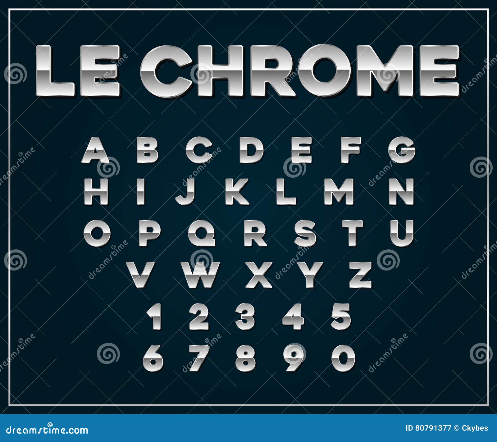 Chrome Silver Metallic Font Set. Letters, Numbers. Cartoon Vector ...