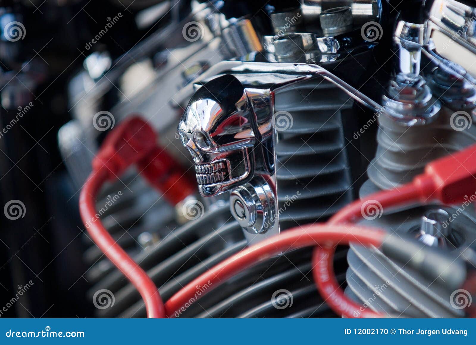 Chrome Skull on Motorbike Engine Stock Photo - Image of skeleton ...