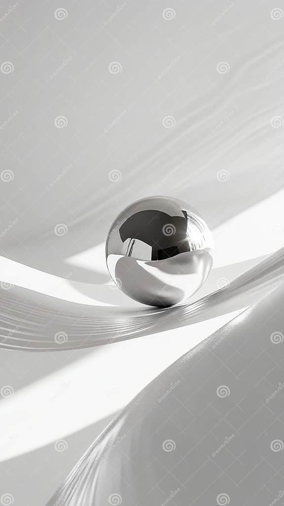 Chrome Sphere on Abstract White Surface with Shadows and Reflections ...