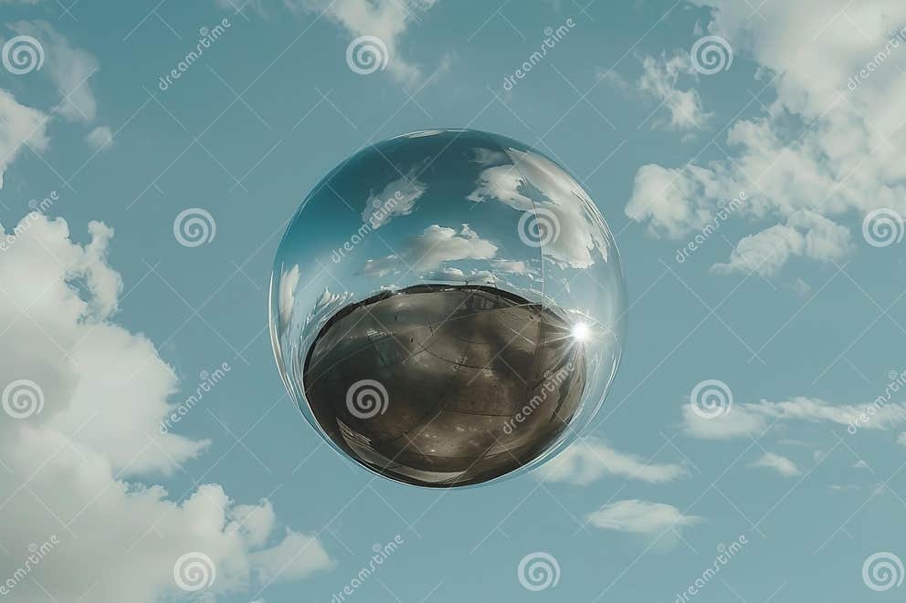 Chrome Sphere Reflecting Blue Sky with Clouds Stock Photo - Image of ...