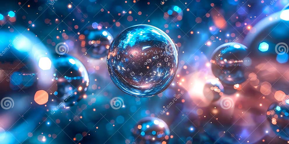 Chrome Spheres Floating in a Zero-gravity Environment with a Starry Sky ...