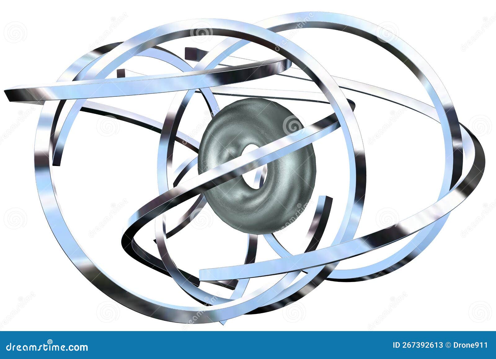 Chrome Splines and Ring in Abstract Design. 3D Render Stock ...
