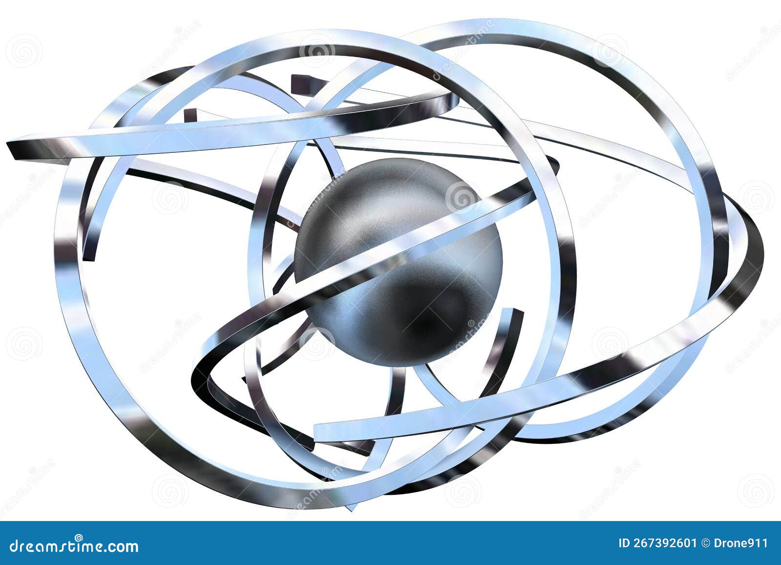 Chrome Splines and Sphere in Abstract Design. 3D Render Stock ...